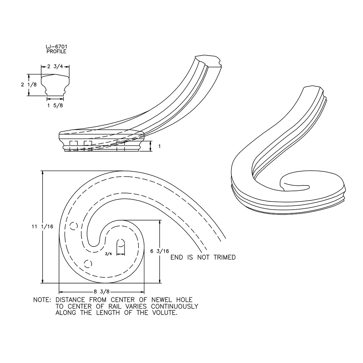 Poplar R.H. Compound Climbing Volute - LJ7736