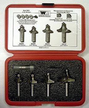 Whiteside Machine 501 4-Pc. Roundover Router Bit Set, All with 1/2" shanks